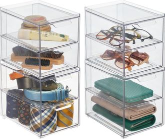 mDesign Aufbewahrungsbox mit Schublade - stabile Schubladenbox aus Kunststoff zur Schuhaufbewahrung - Stapelbox für Schuhe, Accessoires und mehr - 4er-Set - d