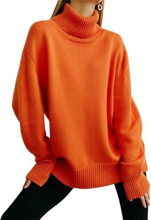 Generic Pull oversize &agrave; col roul&eacute; d&eacute;contract&eacute; et manches longues pour femme - Pull ample en tricot pour lautomne et lhiver, Orange, M