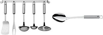 WMF Profi Plus K&uuml;chenhelfer Set 6-teilig, H&auml;ngeleiste mit 5 Helfer, Sch&ouml;pfl&ouml;ffel, Schauml&ouml;ffel & Profi Plus Servierl&ouml;ffel 32 cm, Cromargan Edelstahl teilm