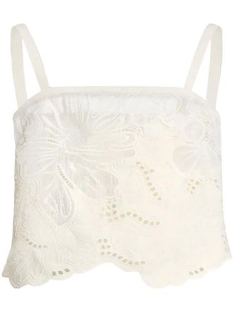 Elie Saab débardeur à fleurs en dentelle - Blanc