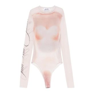 Jean Paul Gaultier Femme, Tops, Rose, Taille: 40 FR Mesh Long Sleeves Body Printed Le Classique