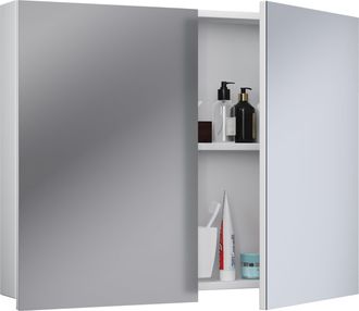 VCM Badschrank zeitlos | Maße ca. H. 60 x B. 80 x T. 12 cm | Zwei Drehtüren | Spiegelschrank - Badinos 60 x 80 cm