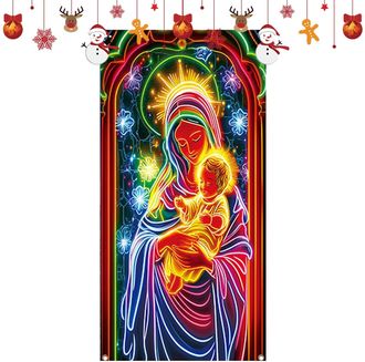 Generic Weihnachts-T&uuml;rabdeckung - Gro&szlig;er Fluoreszierender Hintergrund Aus Religi&ouml;sem Stoff, Weihnachts-Schild, Banner- | F&uuml;r Drinnen Und Drau&szlig;en, F&uuml;r Zuhause,