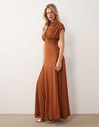 Asos Drapiertes Blouson-Maxikleid in Ingwer-Orange