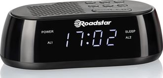 Roadstar CLR-2477 Radiowecker, Digitaler Radio PLL-FM, Zwei Weckzeiten und Schlaf Timer, USB-Anschluss, 20 Senderspeicher, LCD-Display, Schlummerfunktion, Schw