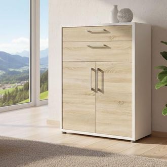 Dmora Kommode Jemima, Wohnzimmerbuffet, Wohnzimmer-Sideboard, Moderne K&uuml;chen-Speisekammer, 89x40 h113 cm, Wei&szlig; und Eiche