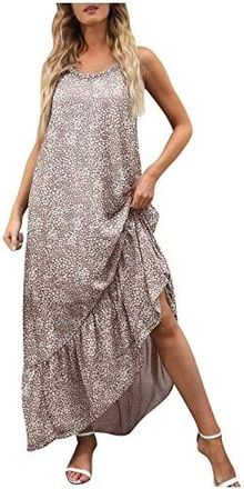 Generic Robe d&eacute;t&eacute; 2026 boh&egrave;me pour femme, sans bretelles spaghetti, sans manches, &agrave; volants, robe maxi de plage, rose, XXL