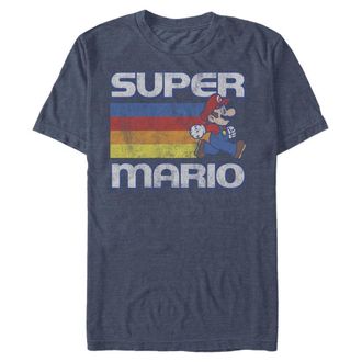 Nintendo Herren Super Mario Running Retro Stripe T-Shirt, Marineblau meliert, XX-Large
