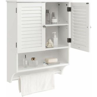 Costway Costway - Meuble de Salle de Bain Armoire Murale avec 2 Portes &Eacute;tag&egrave;res R&eacute;glables et Porte-Serviettes, 60 x 22 x 75 cm, Blanc