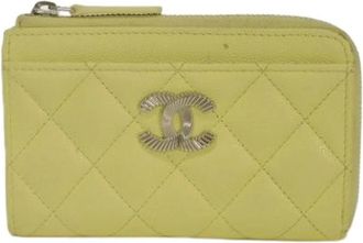 Chanel Pre-owned Matelasse Shiny Grained Calfskin Coin Card Case - Femme - Pre-owned - Jaune - Taille: ONE Size
