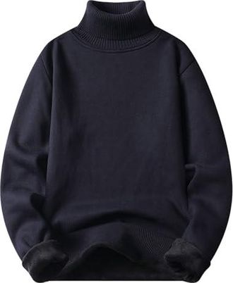 Generic Veste moelleuse pour homme - Col roulé et polaire épaisse - Chaud - Pour homme - Cadeau de Noël, bleu marine, 3XL