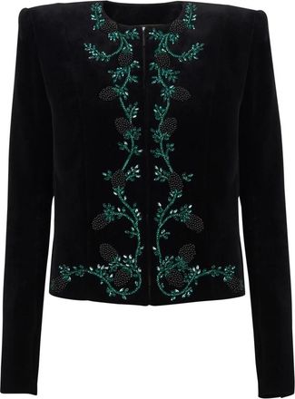 Balmain Femme, Vestes, Noir, Taille: 44 FR Veste en velours brod&eacute; Blackberry