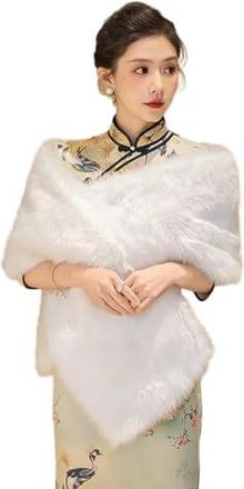 Generic NYSBH Ch&acirc;le dhiver blanc et noir pour mariage - Bol&eacute;ro Cheongsam - Veste de demoiselle dhonneur - Ch&acirc;le chaud pour femme, Blanc laiteux., Taille uniqu