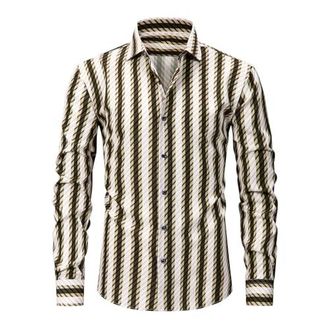 Generic Chemises pour homme adulte &agrave; manches longues contrast&eacute;es ray&eacute;es - Sans repassage - Sans plis - Chemise d&eacute;contract&eacute;e pour printemps et automne - Col ra