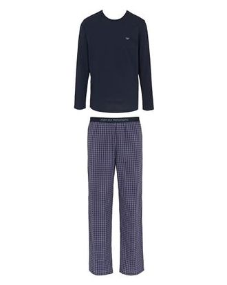 Emporio Armani Yarn Dyed Woven Long Pajamas Bas de Pijama, Bleu, XL Homme