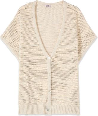 Oltre Femme, Pulls, Blanc, Taille: 42/44 FR Cardigan ajour&eacute; &agrave; manches courtes