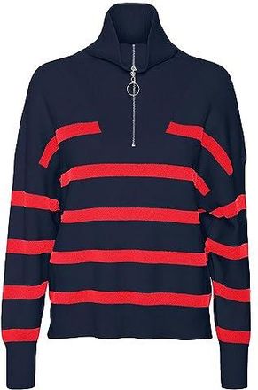 Vero Moda Vmsaba Stripe Ls Highneck Blouse GA Noos Sweater, Navy Blazer/Stripes:Bittersweet, S Femme