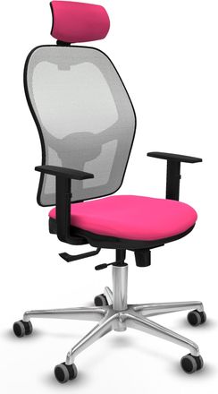 Piqueras y Crespo Jorquera Schreibtischstuhl mit 1D-Armen, h&ouml;henverstellbare Lendenwirbelst&uuml;tze und h&ouml;henverstellbares Kopfteil, Wei&szlig;/Rosa