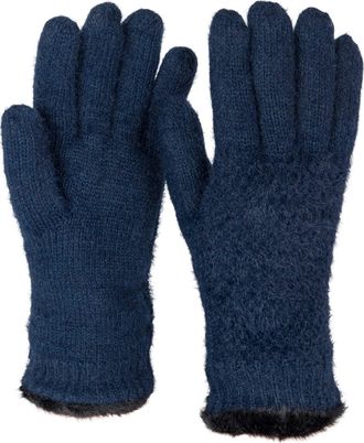 styleBREAKER Damen warme Winter Handschuhe mit Reiskorn Muster und Fleece, Thermo Strickhandschuhe, Fingerhandschuhe 09010040, Farbe:Dunkelblau