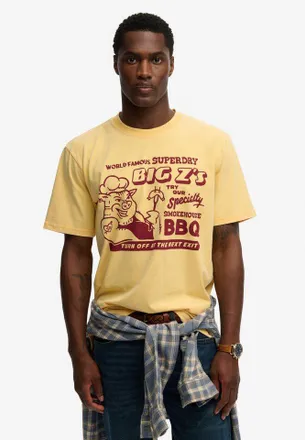 Superdry Rundhalsshirt ROADSIDE TRADE LOOSE TEE Loose Fit, aus Baumwolle und Single Jersey, mit Druck, pflegeleicht