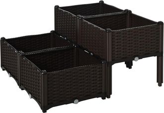 OUTSUNNY Jardini&egrave;re sur pieds carr&eacute; potager 2 &eacute;tages dim. 80L x 80l x 44H cm insert dirrigation plastique imitation rotin tress&eacute; chocolat