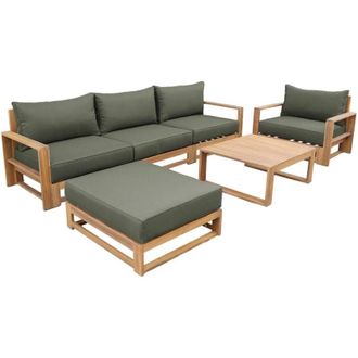 Sweeek Gartengarnitur aus Holz 5 Sitze - Mendoza Holzfarben / Khaki