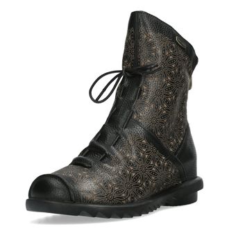 Laura Vita Damen Stiefelette Leder mit Blumenmuster modische Raffung Cyrielle 16, Gr&ouml;&szlig;e:37 EU, Farbe:Schwarz