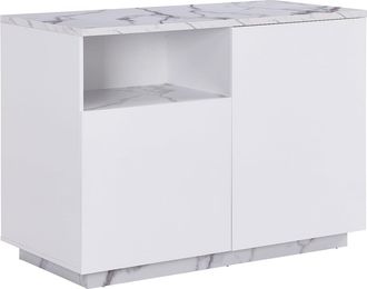 Vente-Unique K&uuml;cheninsel mit 2 T&uuml;ren & 1 Ablagefach aus MDF - Marmor-Optik Wei&szlig; - CORELINA