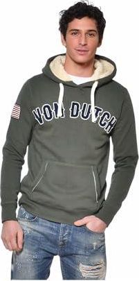 Von Dutch Sweat Homme Coton, Sweat a Capuche Homme Must, Confortable et Chaud, Vert, Blanc, Taille 2XL