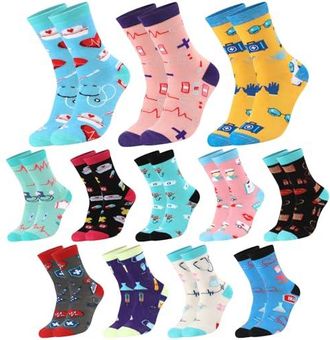 Hicarer 12 Paires Chaussettes dInfirmière Chaussettes Drôles Femme 36-45 Cadeau Chaussettes en Coton pour Infirmière Médecin