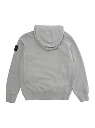 Stone Island Boys Grey Hoodie With Logo Patch Cotton Hoods & Sweatshirts