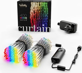Twinkly Curtain 400 LED RGB+Weiß, LED-Lichterkette für Drinnen und Draußen, Smarte Lichter, RGB und Weiß, Kompatibel mit Alexa, Google Home, IP44, App-Steueru