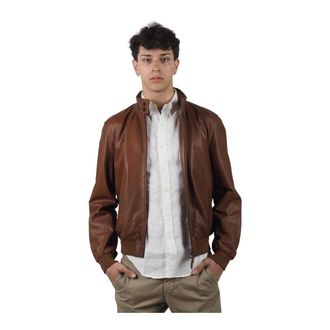 AT.P. CO Herren Lederjacke Glattstrickkragen Rei&szlig;verschluss - - Jackets - Herren - Braun - XL