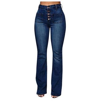 Generic Baggy Jeans Y2K Pantalon &eacute;vas&eacute; pour femme Taille haute Coupe skinny Bootleg Denim Pantalon long extensible Pantalon de loisirs Boutons Fermeture &eacute;clai