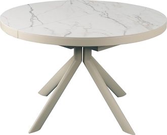 Vente-Unique Ausziehbarer Esstisch f&uuml;r 4-6 Personen aus Keramik, MDF & Metall - Wei&szlig;e & beige Marmor-Optik - ZALYRA