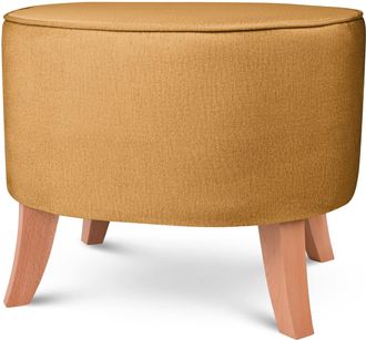 MG Design Ovaler Samt-Hocker 52 x 62 cm in Gelb mit Holzbeinen - Gepolsterter Fu&szlig;hocker f&uuml;r Wohnzimmer oder Schlafzimmer
