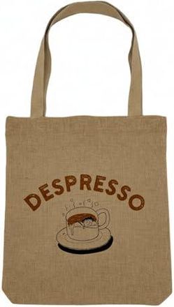 Fabulous Sac Shopping Tote Bag Aspect Lin - Despresso Caf&eacute; Tristesse D&eacute;prime - Sac de Courses Toile Epaisse 360g Beige Naturel Cabas Port&eacute; Epaule Solide Imprim