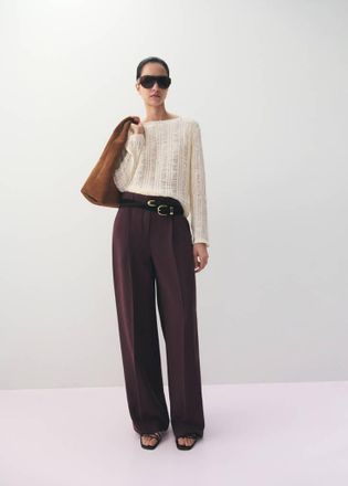 Mango Lyocell-Hose mit niedriger Bundh&ouml;he lila - Damen - 34 - MANGO