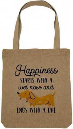 Fabulous Sac Shopping Tote Bag Aspect Lin - Happiness starts with a wet Nose and ends with Tail Dog - Sac de Courses Toile Epaisse 360g Beige Naturel Cabas Por