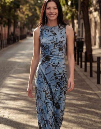 Desigual Beflocktes Midikleid in Blau
