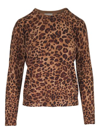 Kinross Cashmere leopard-print crew-neck sweater - Braun