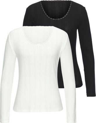 Vivance Langarmshirt (2er-Pack) aus weichem Pointelle-Strick mit Spitze