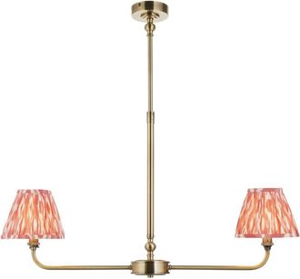 Endon Lighting Lille Suspension en laiton antique avec abat-jour en tissu Ikat rose corail 16 cm 2 x B22