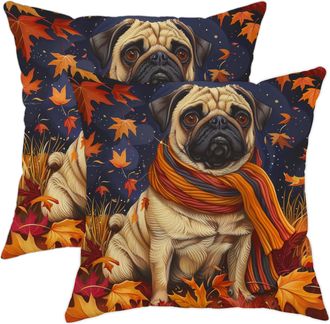 Generic Herbstkunst-Mops Dekokissenbezug Weich Kissenh&uuml;lle Dekorative Sofakissenbezug F&uuml;r Bett Heimdekoration B&uuml;ro 45X45Cm 2Er Set