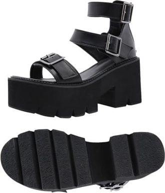 BESPORTBLE VILLCASE Sandales &agrave; Talons Hauts Noires Taille 41 Semelle &Eacute;paisse Antid&eacute;rapante Sandales d&Eacute;t&eacute; &agrave; Talon Carr&eacute; pour Femmes Chaussures Confortables et &Eacute;l&eacute;