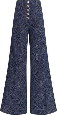 Etro Femme, Jeans, Bleu, Taille: W27 Jean &eacute;vas&eacute; jacquard