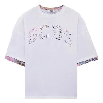 GCDS Oversized T-Shirt mit Laserschnitt-Logo - - Tops - Damen - Wei&szlig; - XS