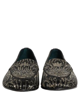Dolce & Gabbana Mens Black Silver Embellished Dress Loafers Shoes Leather