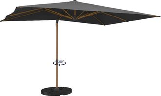 IDMarket Parasol d&eacute;port&eacute; inclinable rotatif 360 CALVI mat effet bois et toile grise 3X4M avec housse