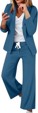 Generic Tenue décontractée intelligente, ensemble blazer pour femme, blazer confortable à manches longues, pantalon à taille élastique, pantalon de bureau, te